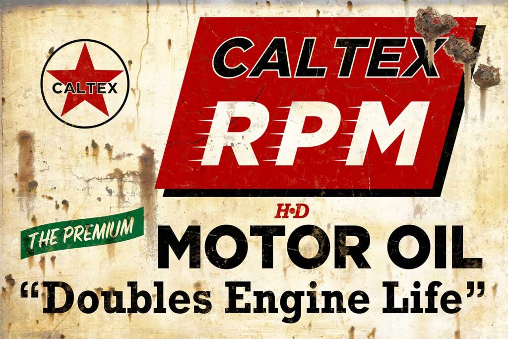 Caltex RPM Motor Oil Tin Sign - Mildura Holden Motor Museum