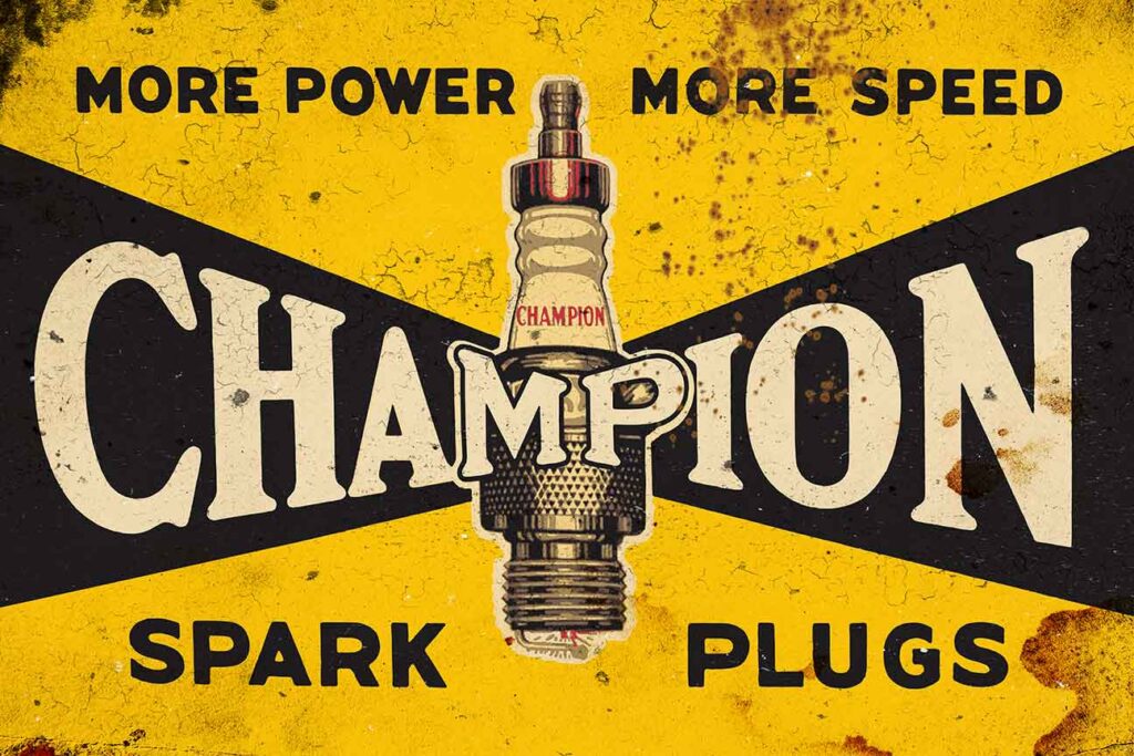 Champion More Power More Speed Tin Sign - Mildura Holden Motor Museum