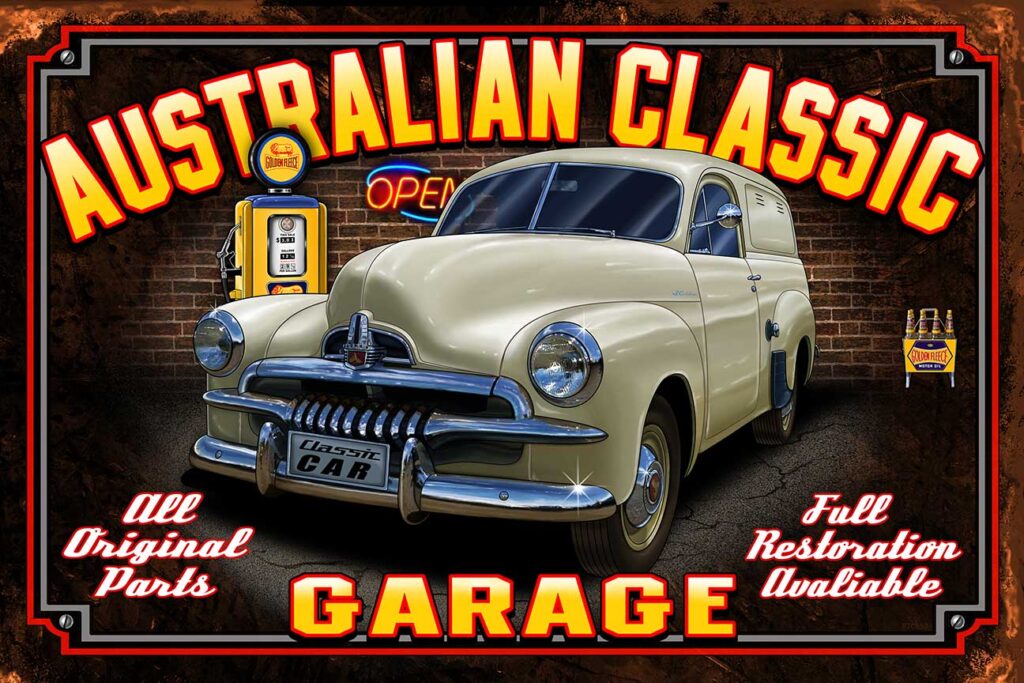Holden FJ Panel Van Tin Sign - Mildura Holden Motor Museum