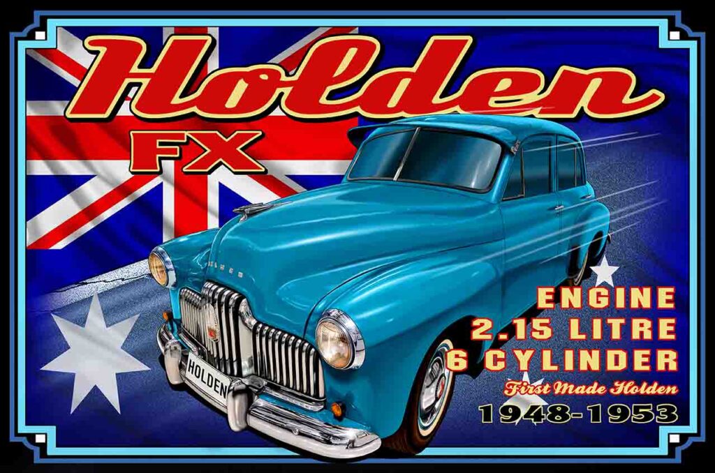 Holden 48-215 (FX) Australia Flag Tin Sign - Mildura Holden Motor Museum