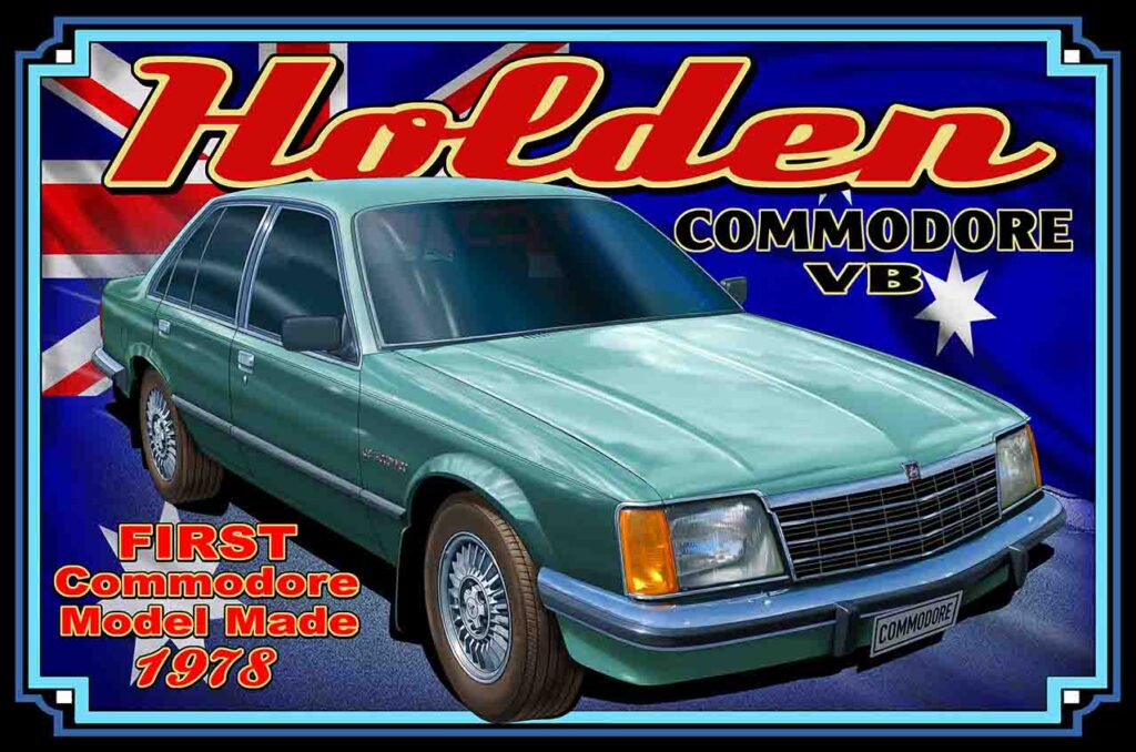 Holden VB Commodore Australia Flag Tin Sign - Mildura Holden Motor Museum