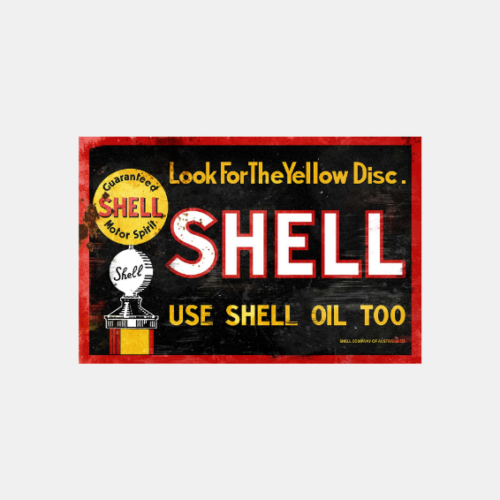 Shell Yellow Disc Tin Sign - Mildura Holden Motor Museum